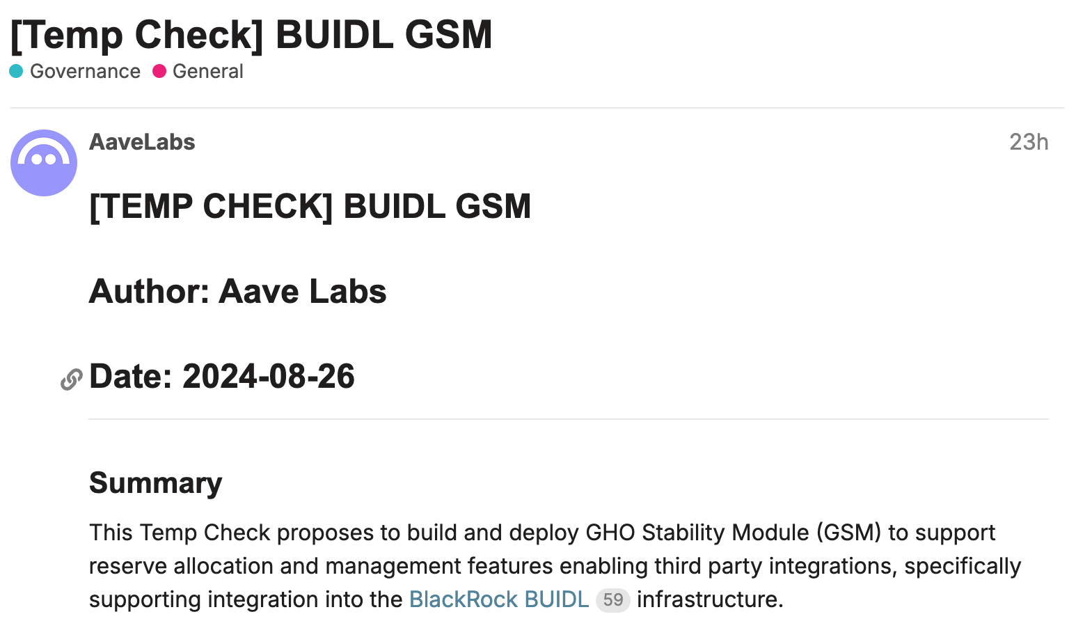 Aave Labs提案整合貝萊德代幣化基金BUIDL，以提升GHO穩定性模組效率 -区块周刊BlockWeeks