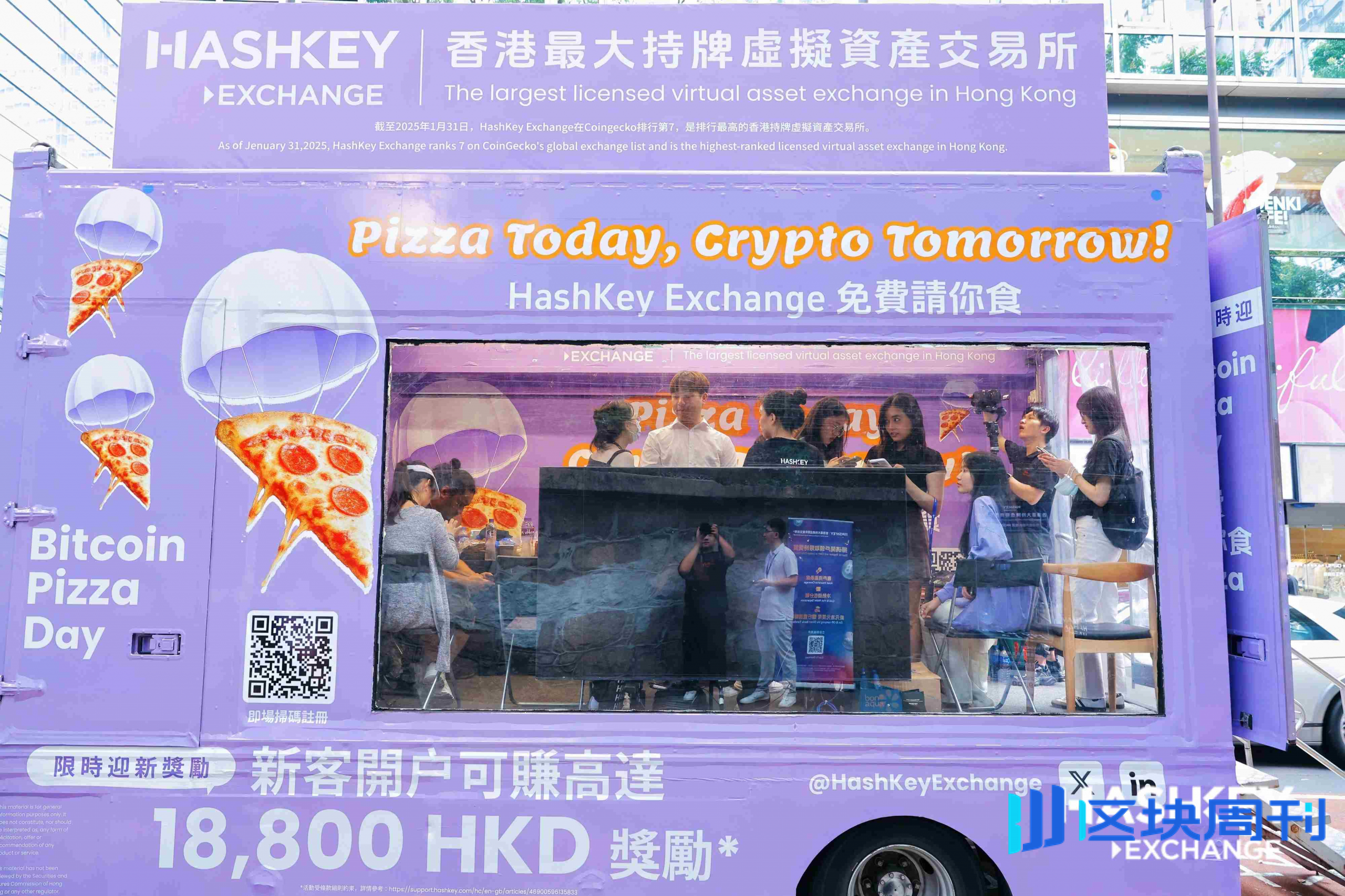 HashKey Exchange举办"比特币披萨日"庆祝活动，免费披萨车亮相香港街头 -区块周刊BlockWeeks